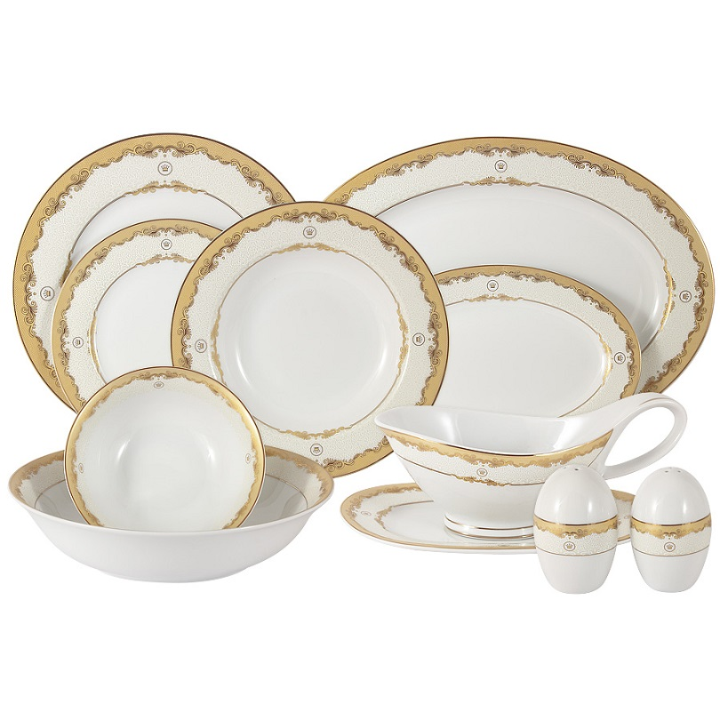 Обеденный сервиз "Корона" на 6 персон, 27 предметов, цвет белый + золотой, материал фарфор, Midori, MI2-K3036-E6_27