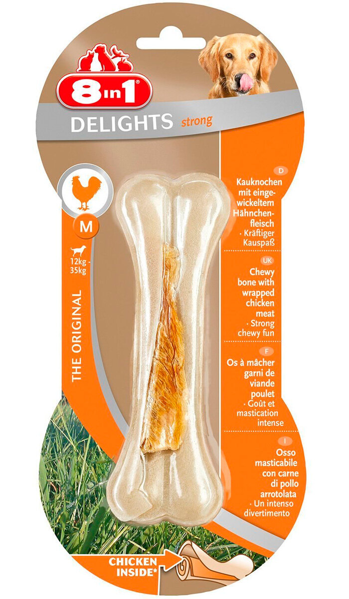 Лакомство 8 IN 1 DELIGHTS STRONG M для собак средних и крупных пород косточка для зубов 14,5 см (1 шт х 2)