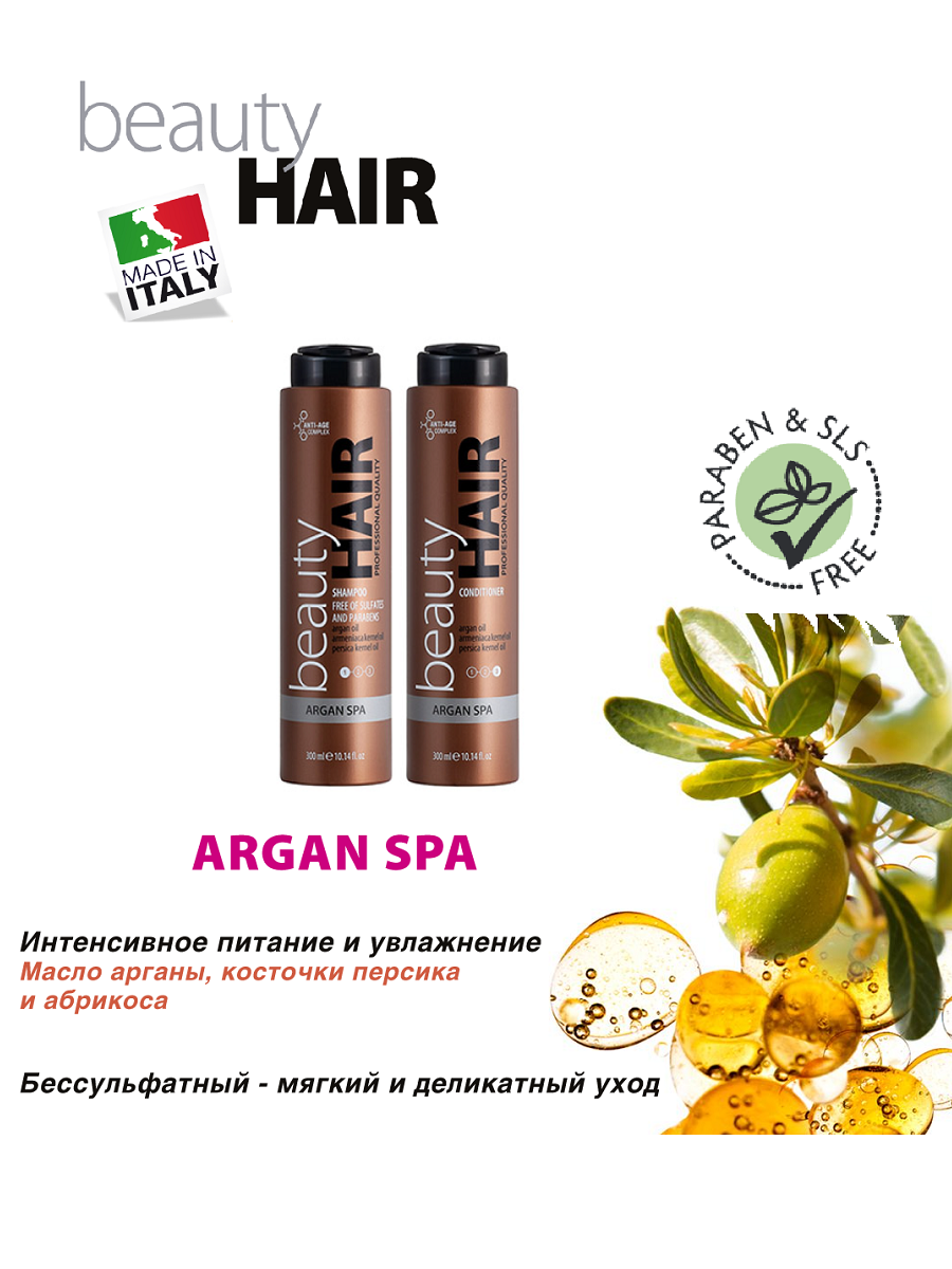 Набор Шампунь и кондиционер для питания и увлажнения волос BEAUTYHAIR ARGAN SPA (SLS FREE)