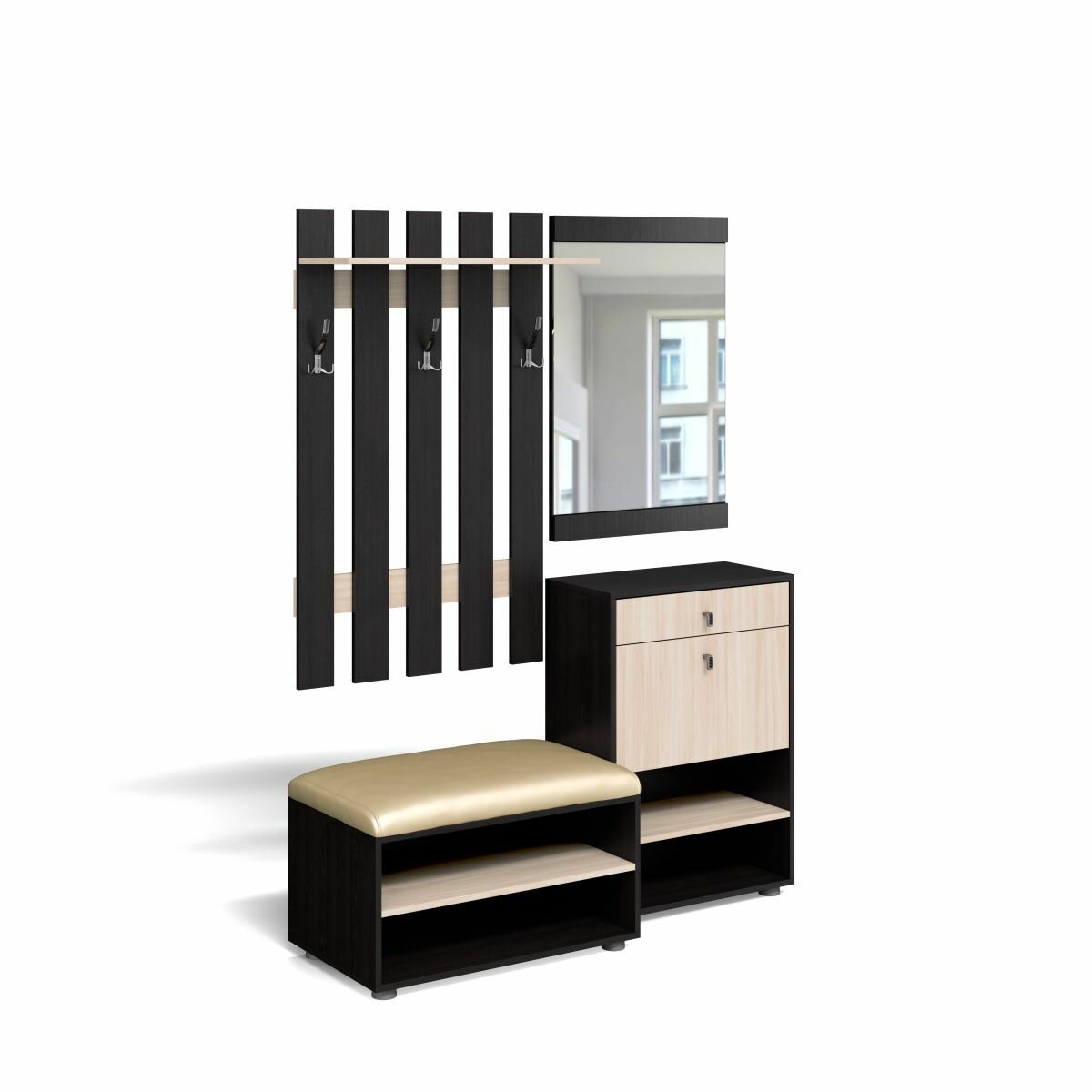 Модульная прихожая мини-лайт Вариант 5 МЛ-3+МЛ-4+МЛ-6+МЛ-8 Венге/Ясень (Бител)