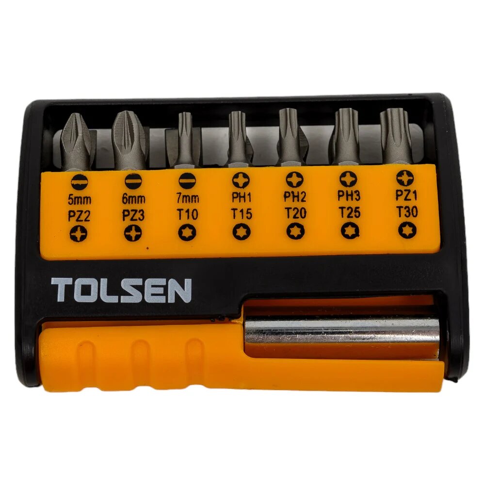 Набор вставок бит 1/4" PH, PZ, SL, Torx, 15 предметов TOLSEN 20365, односторонние стальные вставки из S2 с футляром