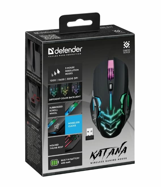 Беспроводная игровая мышь DEFENDER Katana GM-511 черн,6кнопок,3200dpi,400мАч 52511