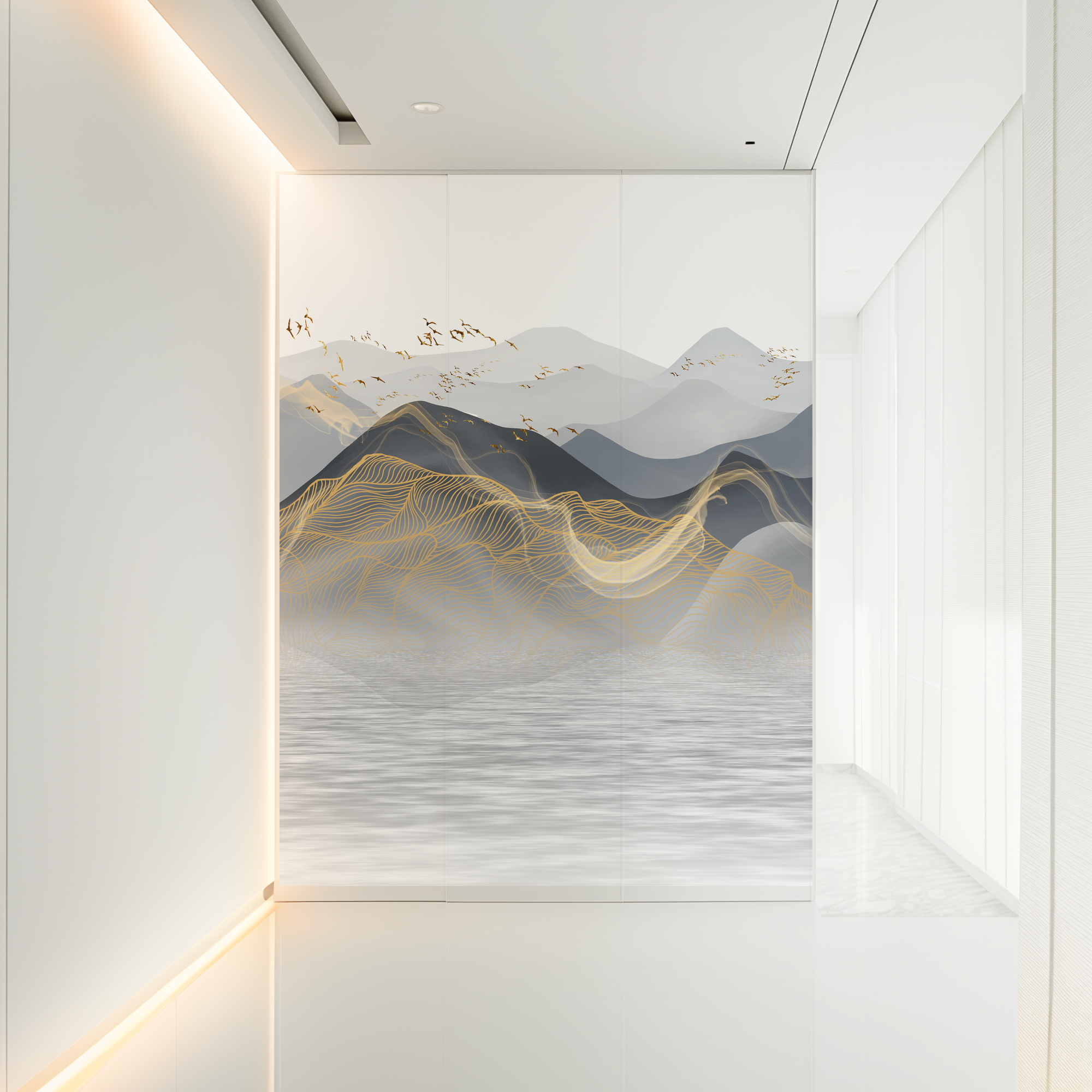 Фотообои 3д на стену "Силуэты гор", флизелиновые 200х270 см на кухню, спальню, зал