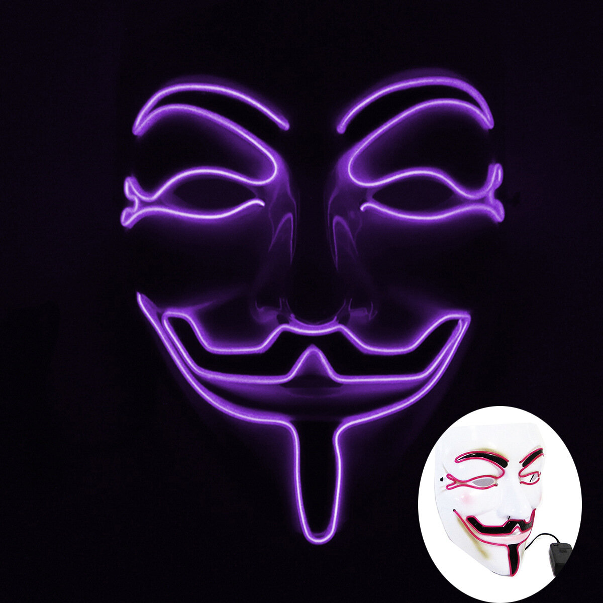 Маска-маскарад Вендетта "Рыбий глаз", V-образная, светодиодная, фиолетовая