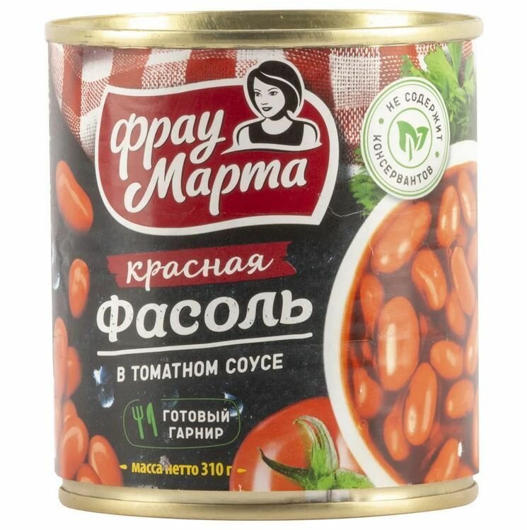 Фрау Марта Фасоль красная в томатном соусе, 310 г