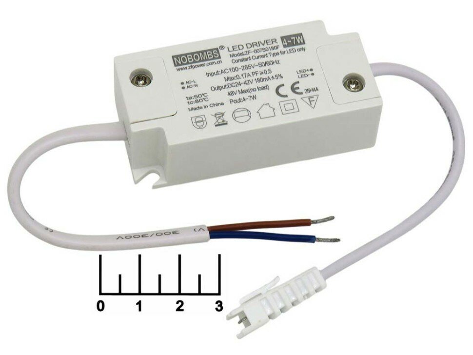 Драйвер светодиода 180mA/24-42VDC 100-265VAC (4-7W)