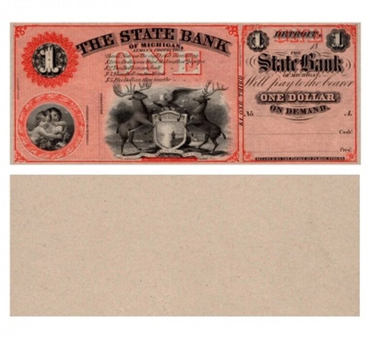 1 доллар 1860 США, Детройт штат Мичиган, сувенирная копия, банкноты и купюры редкие коллекционные