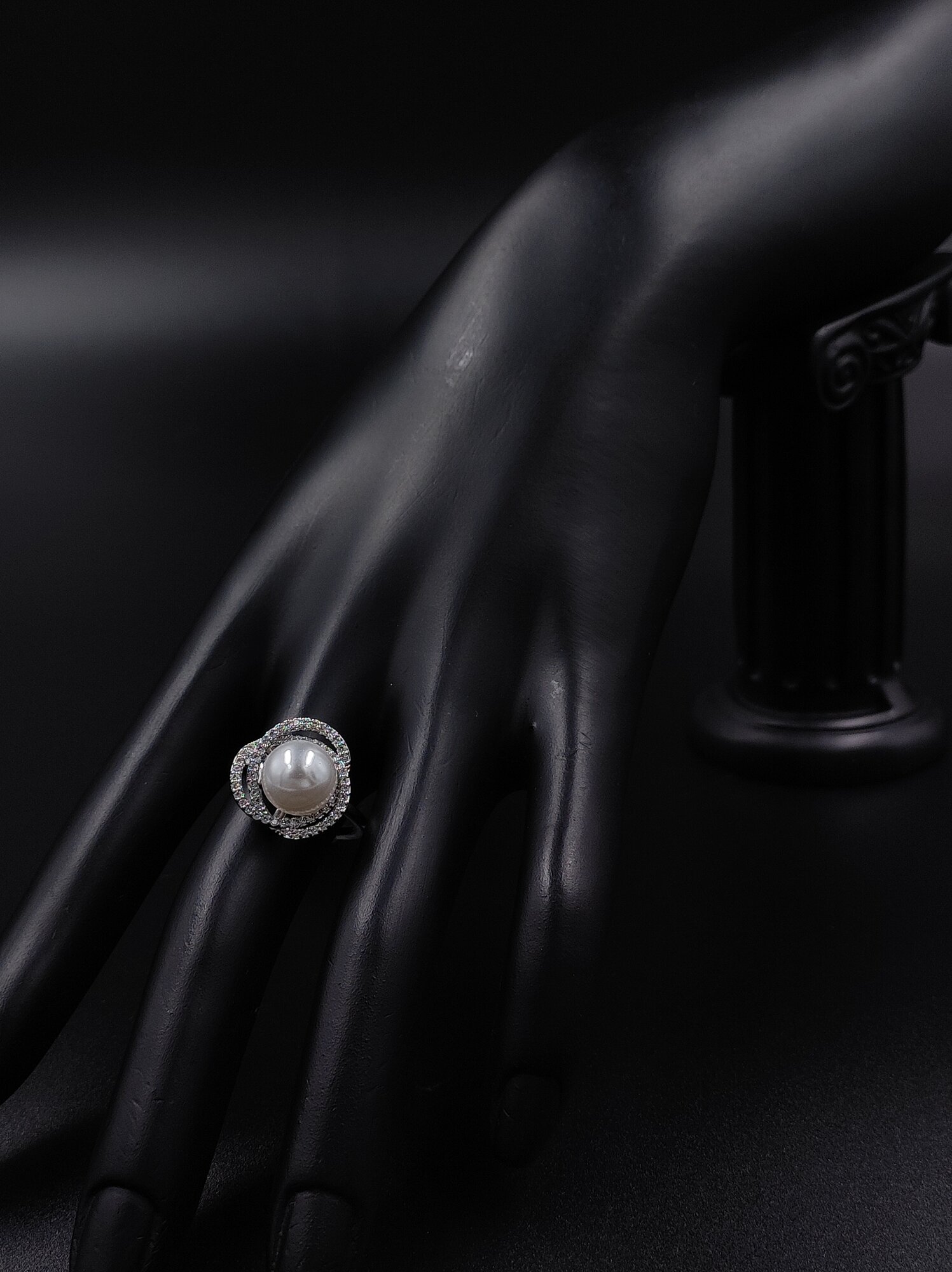 Кольцо, жемчуг имитация, фианит