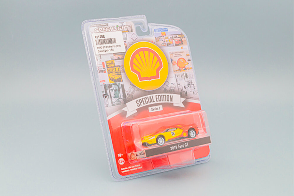 Модель коллекционная GREENLIGHT Ford gt #18 shell oil (2019), yellow / red (длина модели 6-10 см)