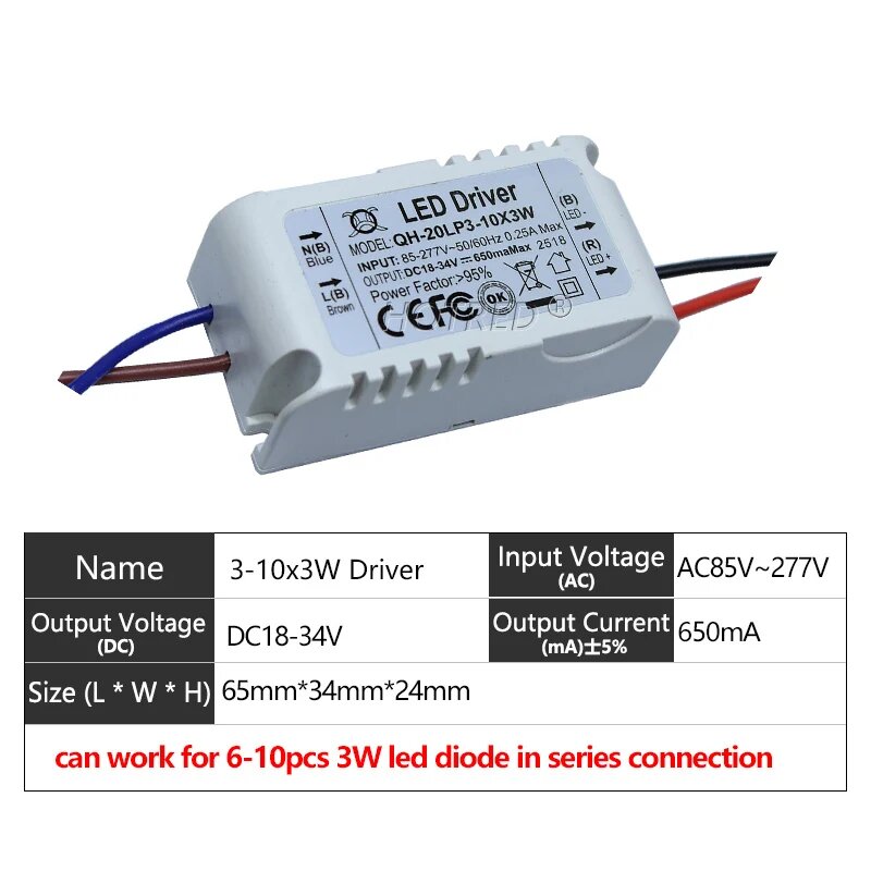 Трансформаторы освещения HotRed 3-10x3w DC18-34V