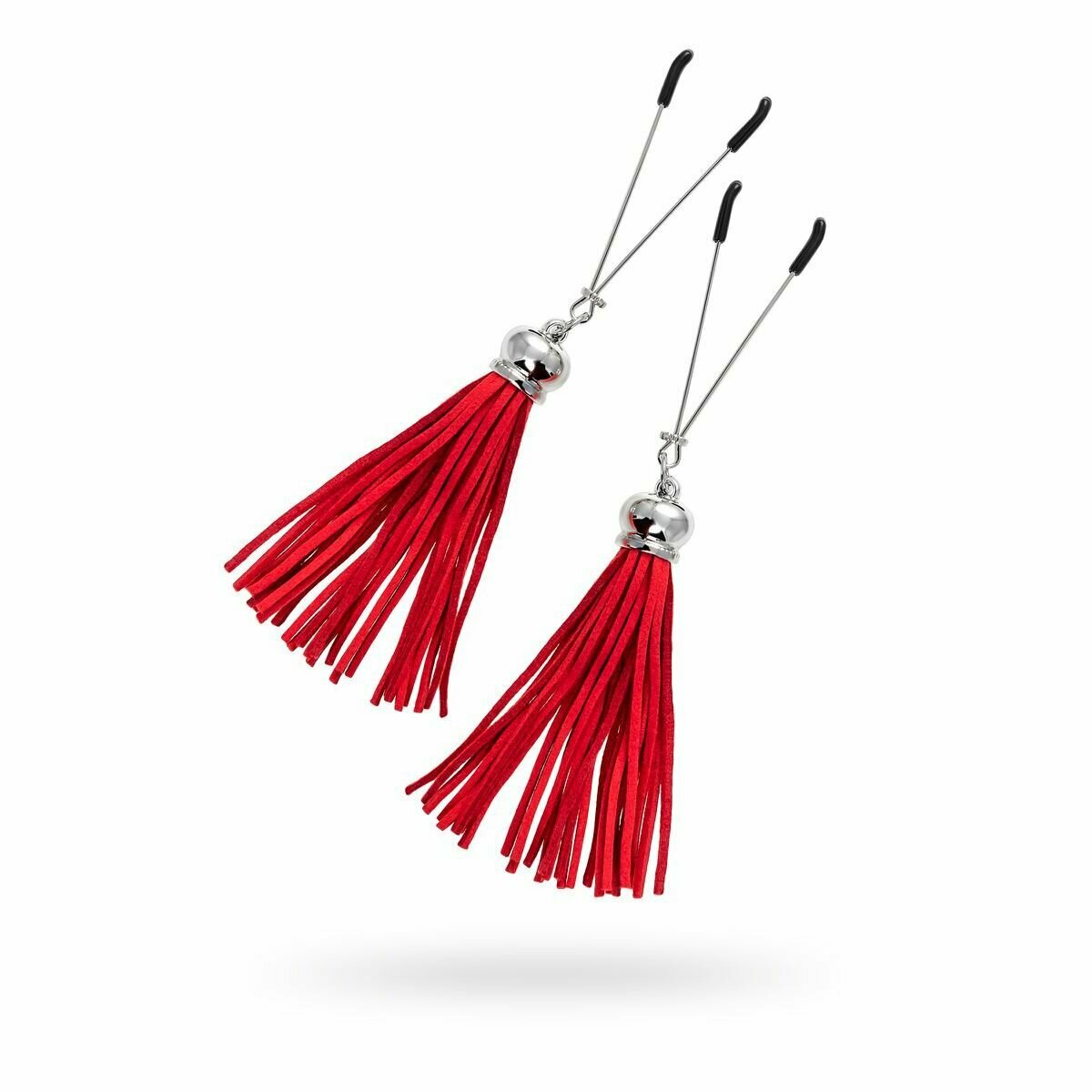 Зажимы на соски Pecado BDSM, Вилки, с кисточками из замши, металл, красные