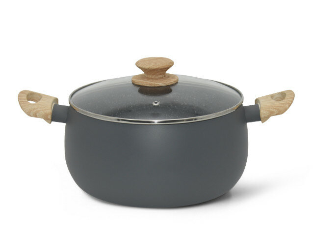 14499 FISSMAN Кастрюля LANA 24x12см / 5,6л с крышкой (алюминий с антипригарным покрытием TouchStoneForte) Ручки-бакелит с покрытием «софт тач»; Крышка-стекло; Индукция