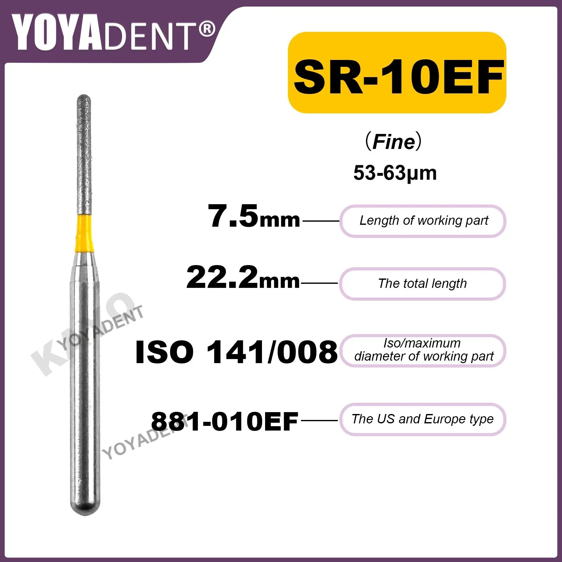 YOYADENT SR-10EF алмазный бур 53-63мкм 7.5мм