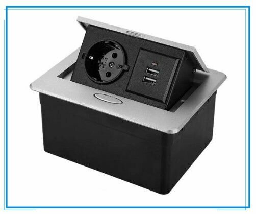 Встраиваемая скрытая розетка металлическая черная с USB