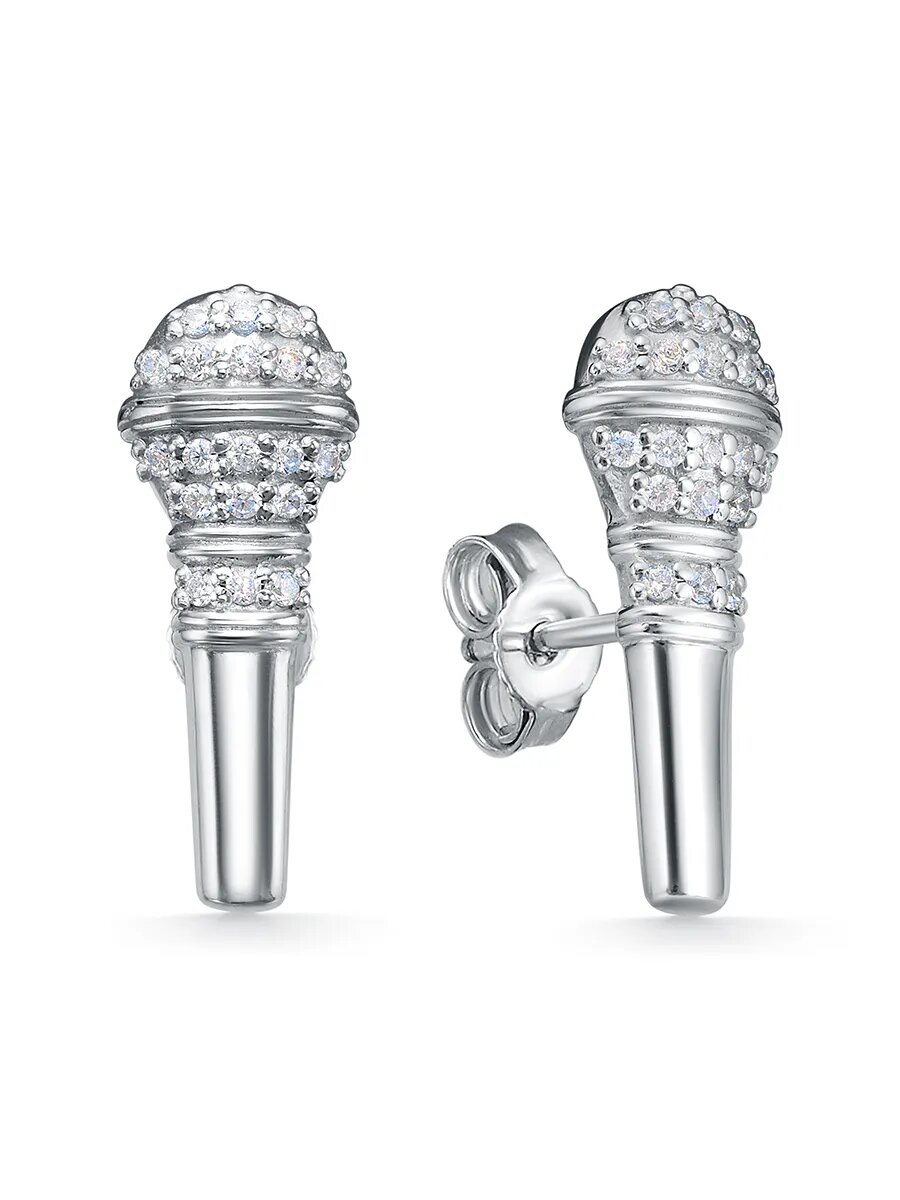 Серьги пусеты MSJewellery, серебро, 925 проба, фианит, , серебристый — фото 1