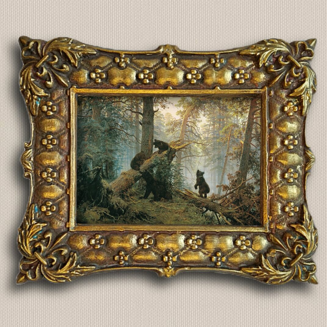 Картина "Утро в сосновном лесу" Иван Шишкин. В гипсовой рамке. Принт. Репродукция.