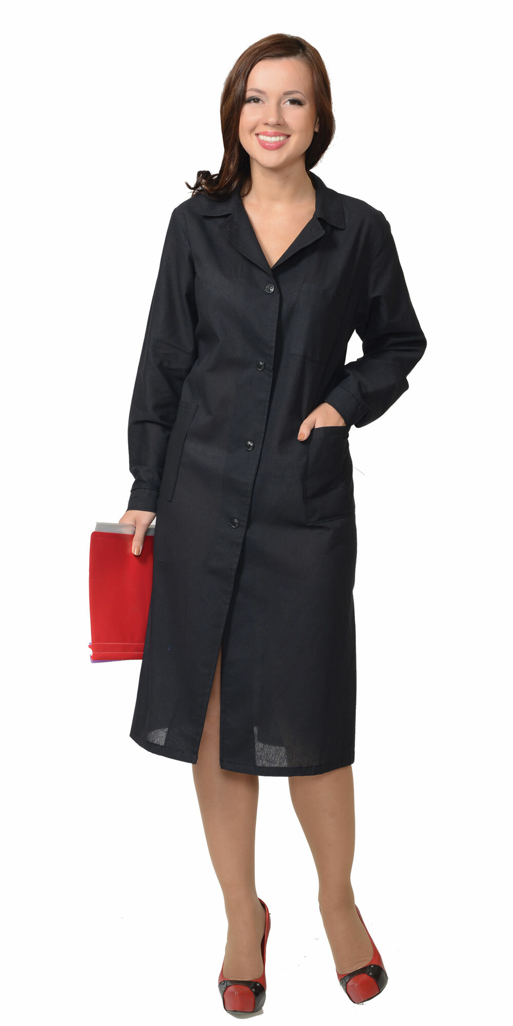 Халат рабочий женский черный, ткань Бязь размер 52-54 рост 170-176