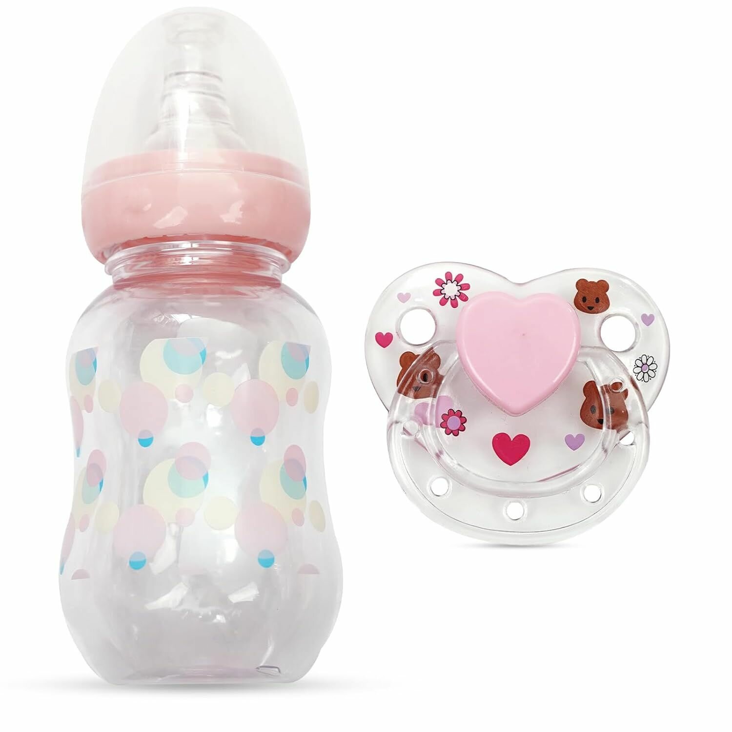 Набор из 2 сосок и бутылочек розового цвета для куклы реборн