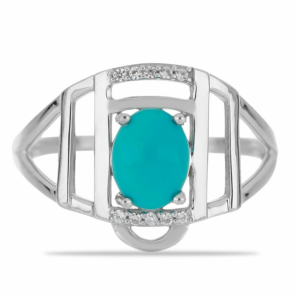 Кольцо, серебро, 925 проба, родирование, фианит, бирюза