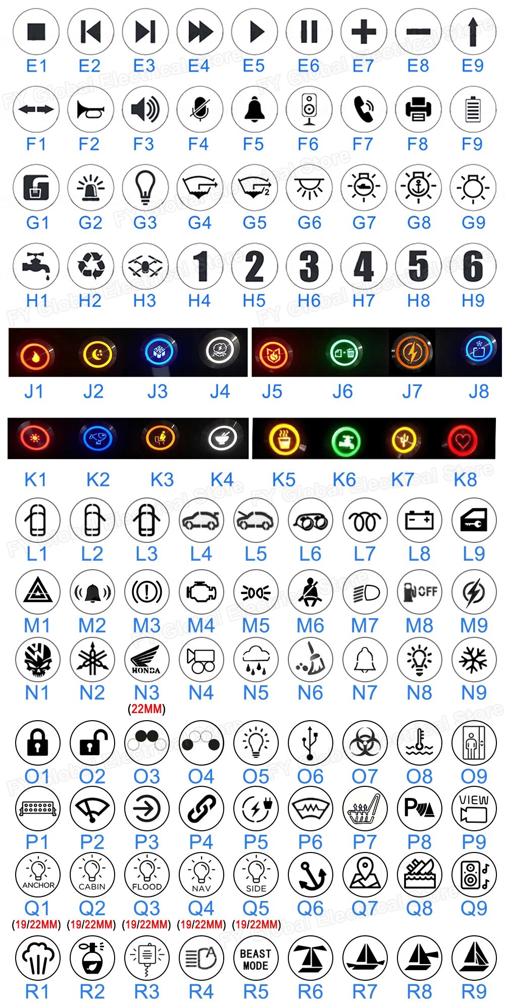 Металлический кнопочный переключатель 22MM, Please Remark Number, Latching fixation, Blue and Yellow