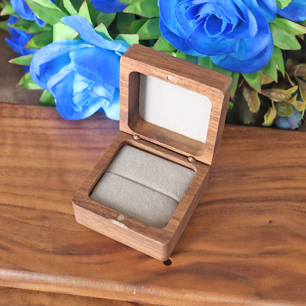 Подарочная коробка RMOHYG, для колец, древесный материал, черный орех, закругленные края