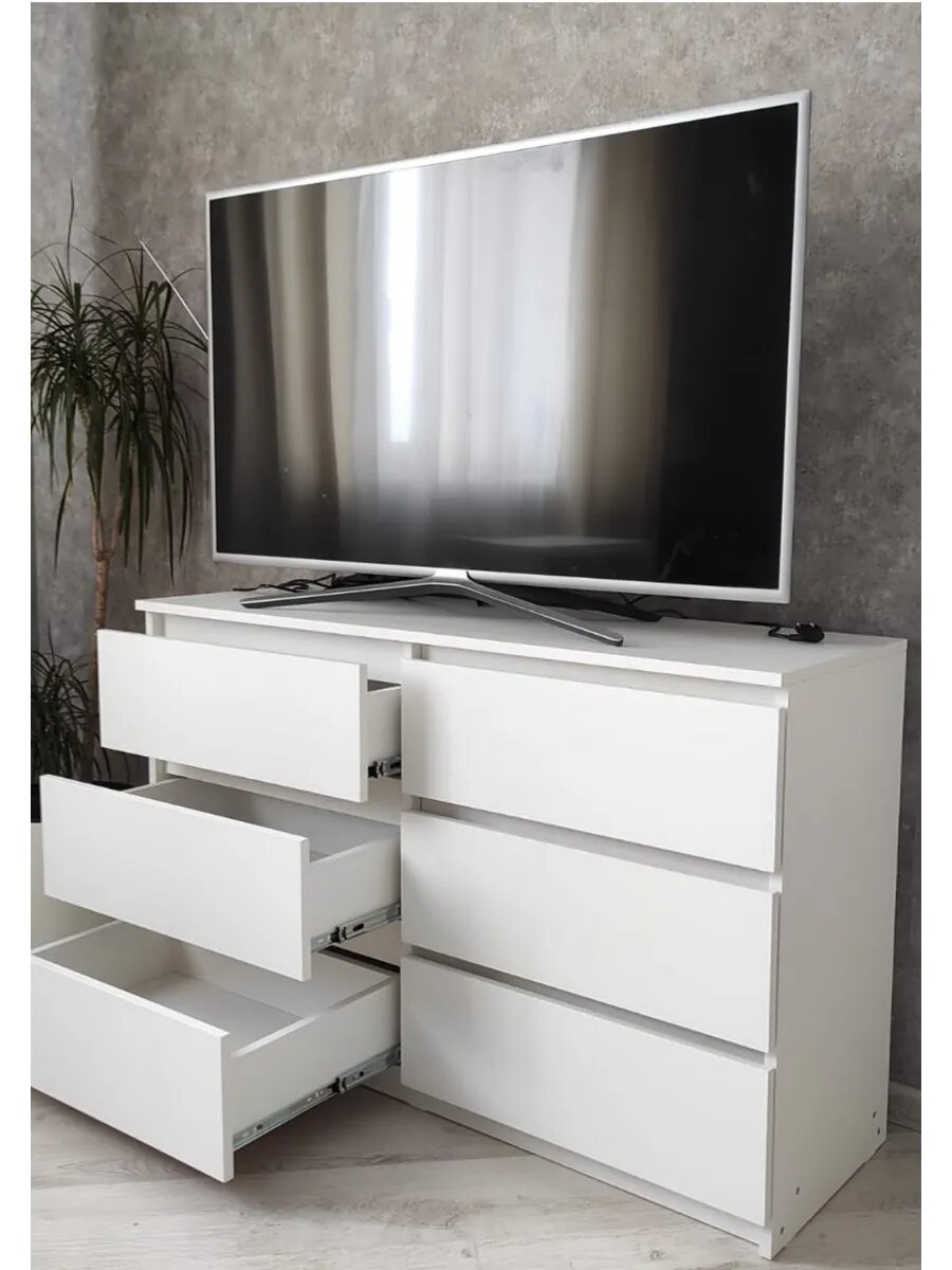 Комод для вещей, шариковые направляющие, 6 ящиков, 120x74x40 см, белый — фото 1