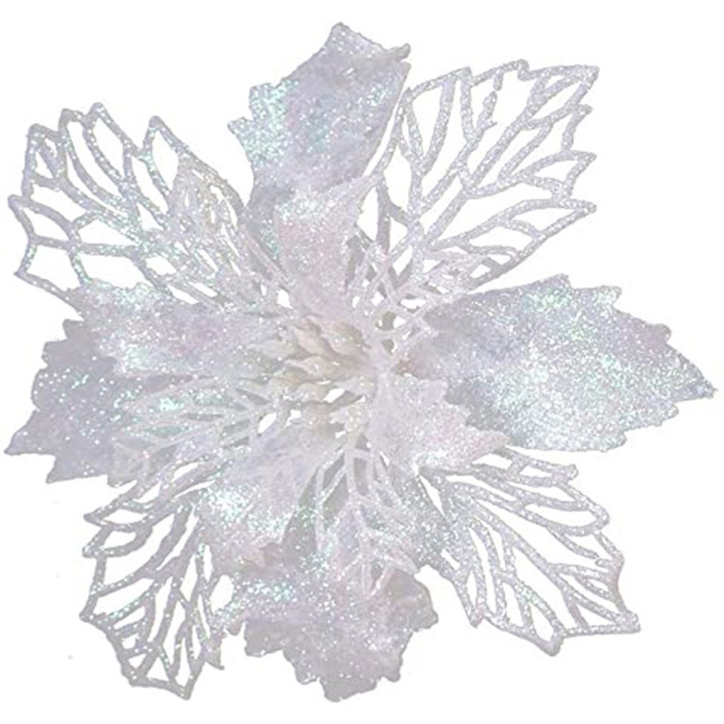 Праздничное оформление,16 см ажурная рождественская звезда с золотым блеском - белая, 1 шт.