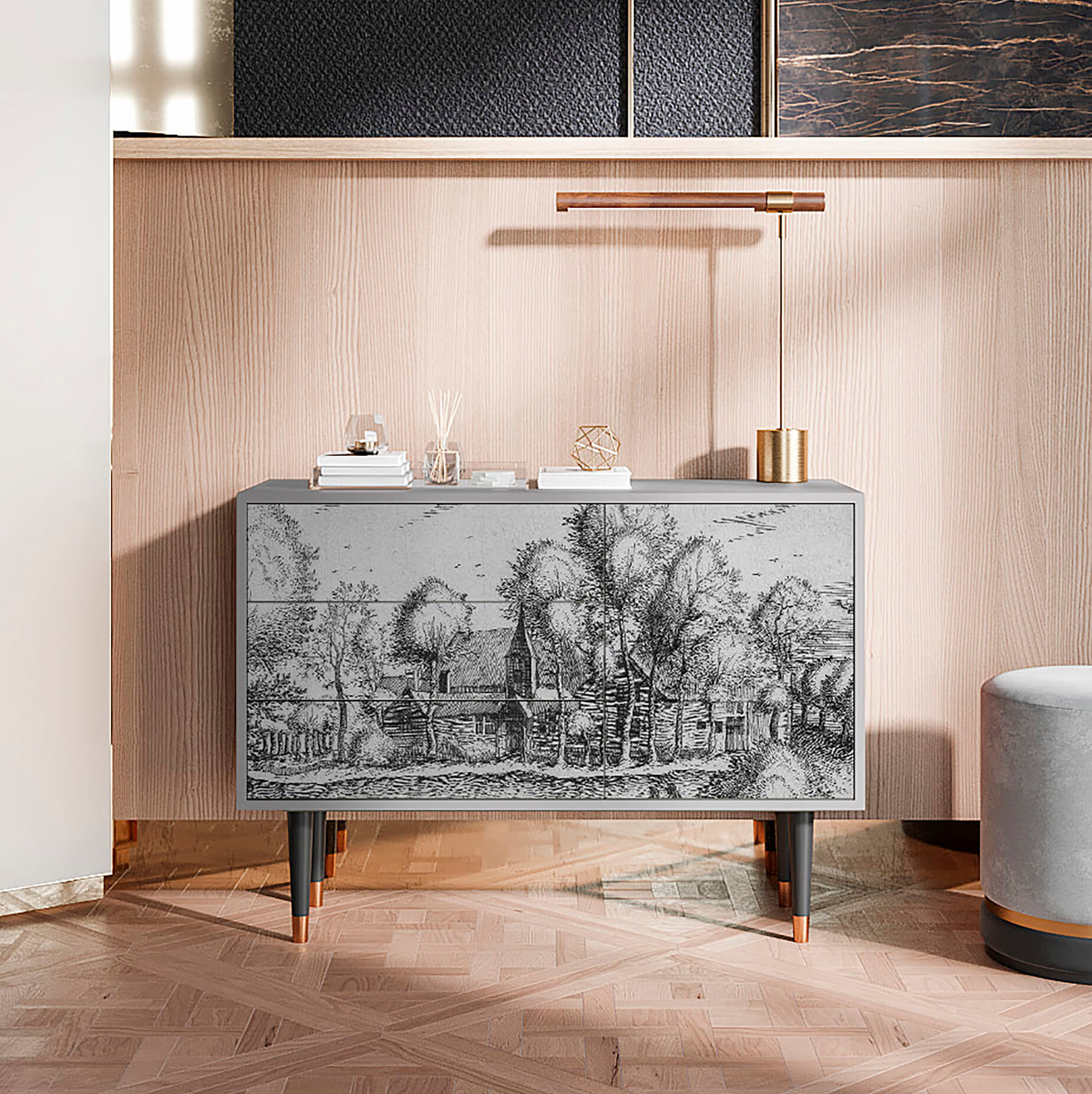 Комод - STORYZ - S3 A Pond by Pieter Breugel , Размер - 115 x 84 x 41 см, Цвет корпуса - , Серый