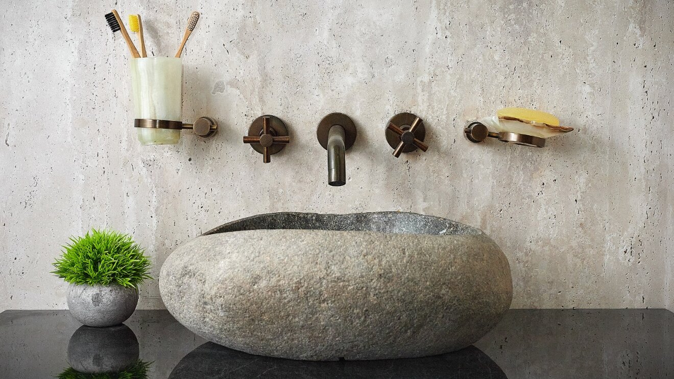 Серая раковина из речного камня гранита Piedra M495 00504511495