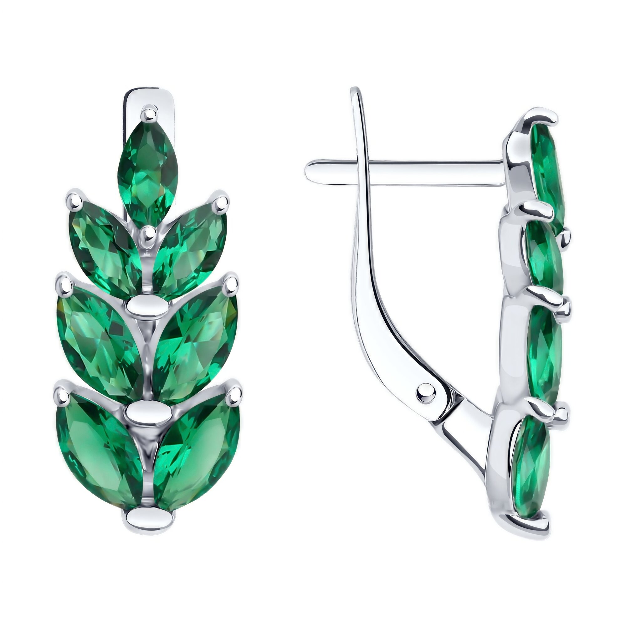 Серьги, серебро, 925 проба, родирование, изумруд синтетический