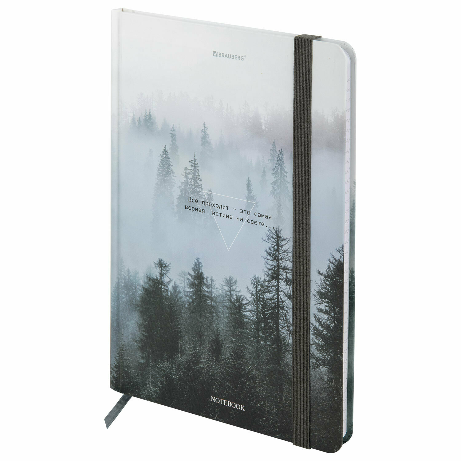 Блокнот с резинкой в клетку 96 л, А5 145х203 мм, твердая обложка, BRAUBERG, "Туман", 116315