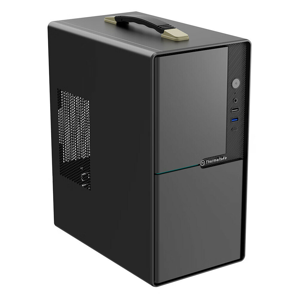 Thermaltake (Tt) Jingang Mini Handle Version, Computer Case, Black (M-ATX Motherboard, Business Office, Portable, Mini, Thick Metal, Multiple Fan Positions)