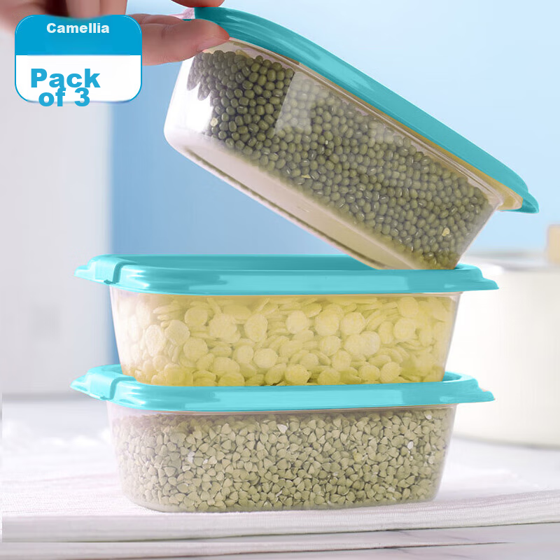Camellia Refrigerator Storage Containers, Travel Picnic Lunch Boxes, Plastic Dumpling Freezer Containers, Sealed Boxes, 830ml, Set of 3