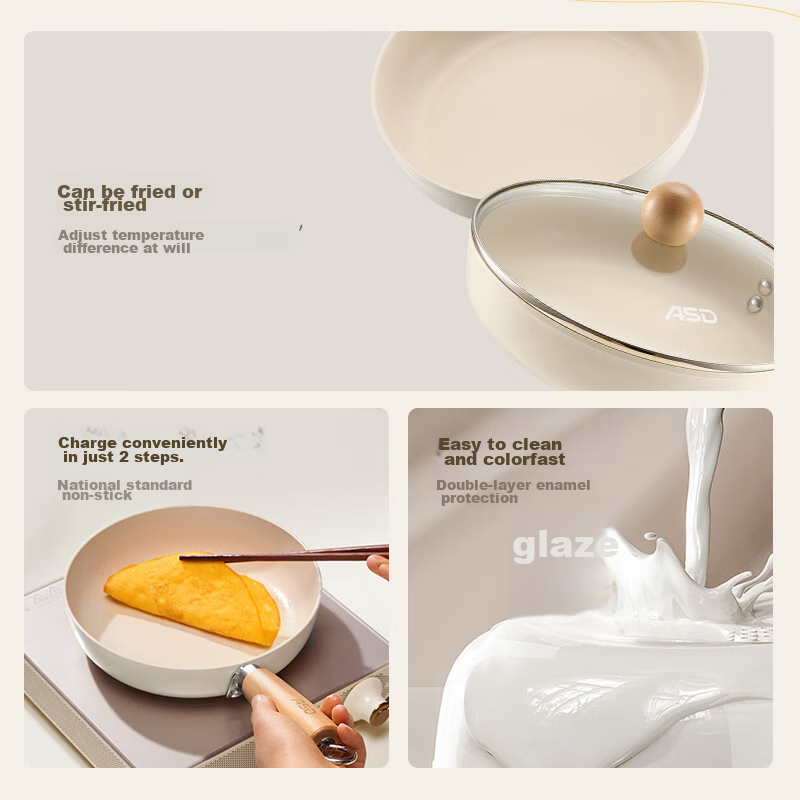 Aishida Frying Pan, Flat Bottom Pan, One-Day Meal Ceramic Non-Stick Flat Bottom Pan, Compatible with Induction And Gas Stoves, 24CM