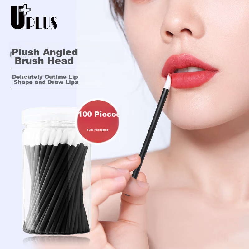 UPLUS Portable Disposable Lip Brush Sticks, Lipstick Brush, Black, 100 Pieces in Tube, Lip Brush, Lip Mask, Lip Glaze, Makeup Brush