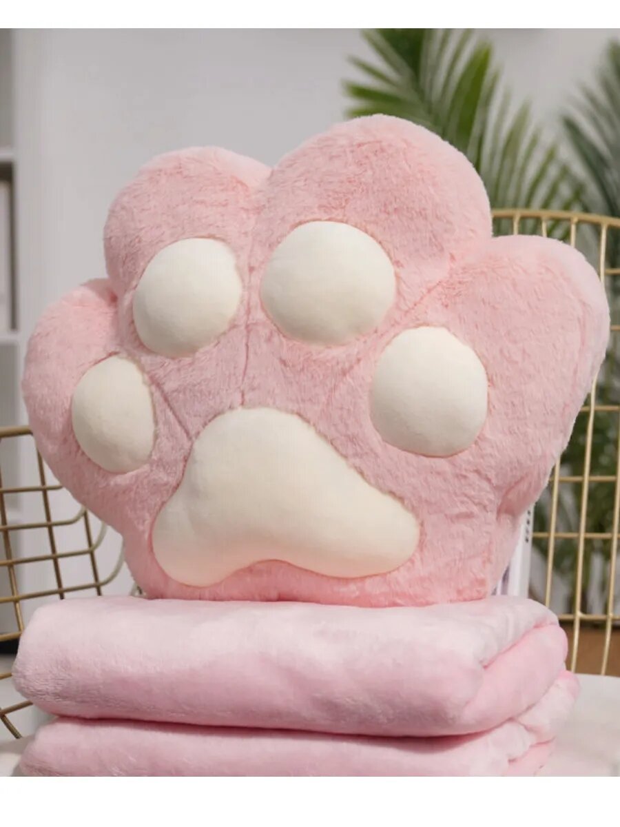 Мягкая игрушка подушка с пледом Лапка / Подушка обнимашка / Игрушка муфта