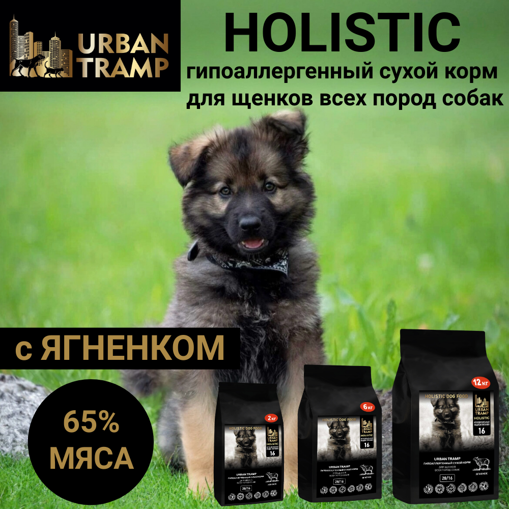 URBAN TRAMP полнорационный гипоаллергенный сухой корм «HOLISTIC» класса с ягненком для щенков всех пород собак