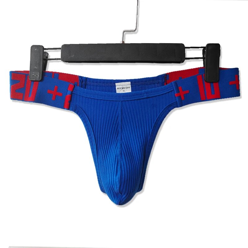 Мужские хлопковые трусы-танга с большим мешочком, нижнее белье, женские стринги, Синий, L, Blue