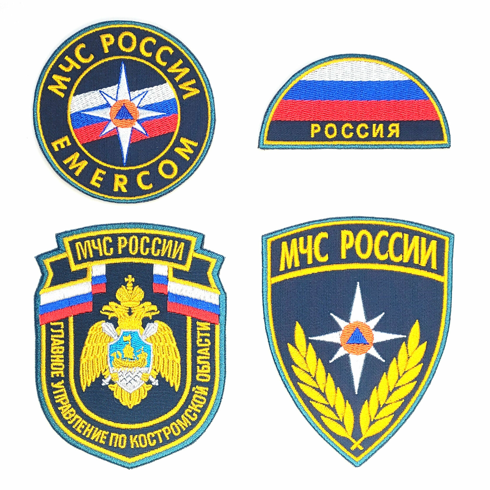 Шевроны МЧС России Главное управление по Костромской области нового образца вышитые без липучки, комплект из 4 штук