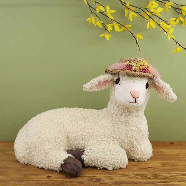 Декоративная фигура Овечка Полли в шляпке канотье 33 см, Kaemingk, 889519-2