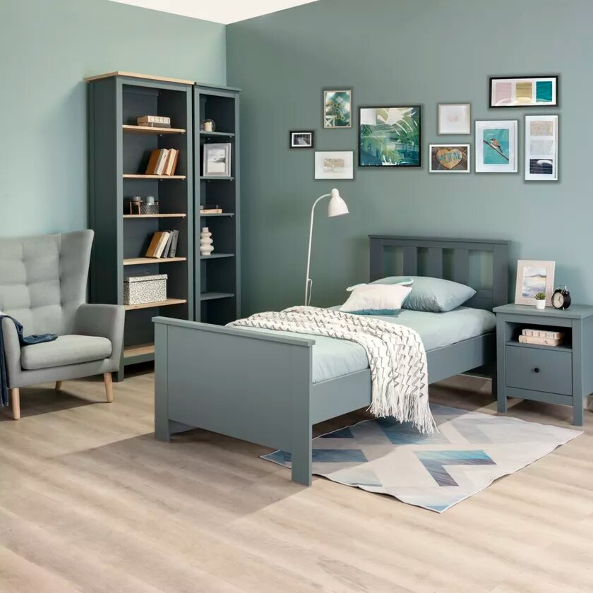 Кровать односпальная "Сага", бирюзовый, ортопедические ламели, 90 см x 200 см х 101 см, до 140 кг