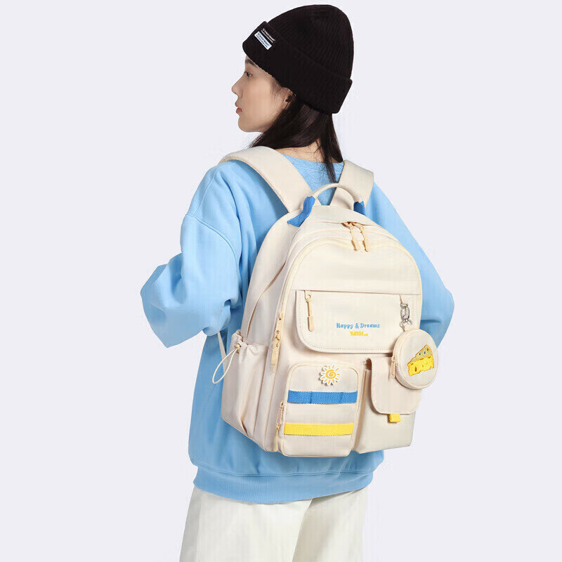 V.NINE Middle School And High School Student Backpack for Girls, Lightweight And Comfortable Casual Sports Bag for College Students, 15-Inch Laptop Bag for Men, VD2BV33903T, Khaki