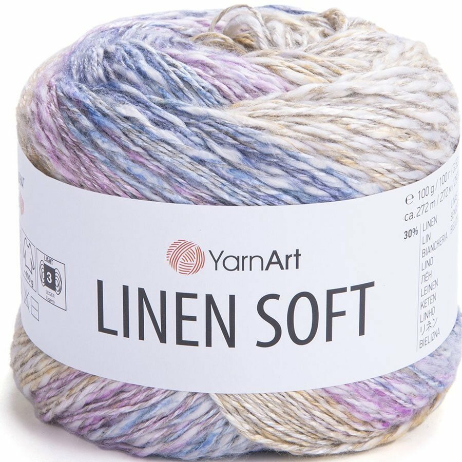 Пряжа Yarnart LINEN SOFT 7404 беж/т. роз/син (4 мотка)