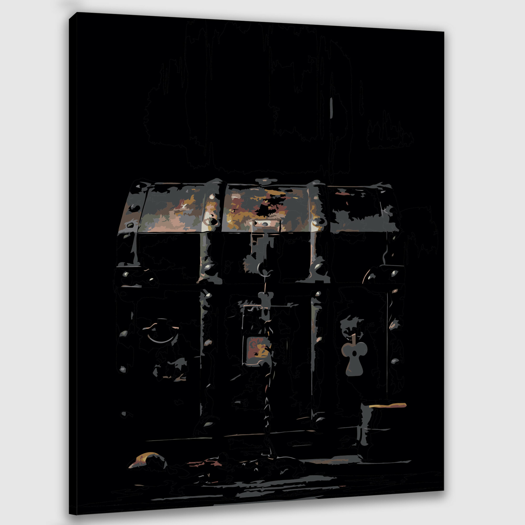 Картина по номерам 40x50 см, фотография, старинный сундук, деревянный, металлические петли, замки, тусклый свет