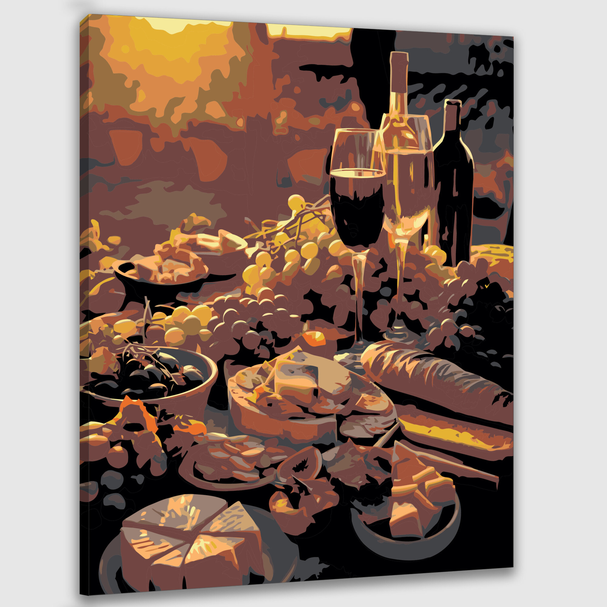 Картина по номерам 40x50 см, высокое разрешение, дегустация вин, виноградник, стол, хрустальные бокалы, сырные тарелки