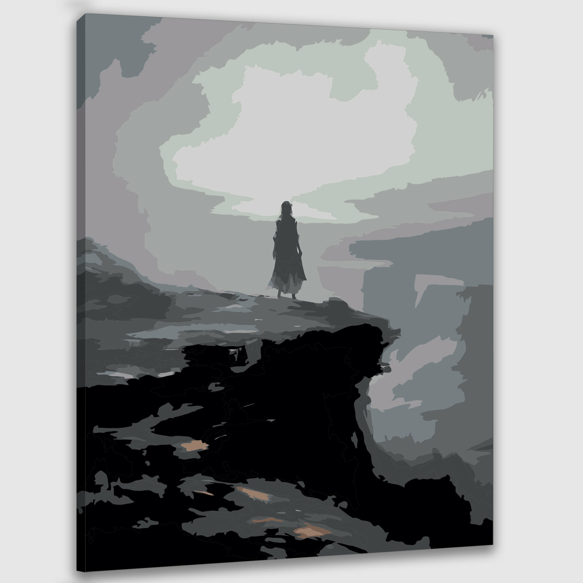 Картина по номерам 40x50 см, картина, масло, фигура, утес, вид, пустынный пейзаж, плащ, аура, меланхолия, смирение