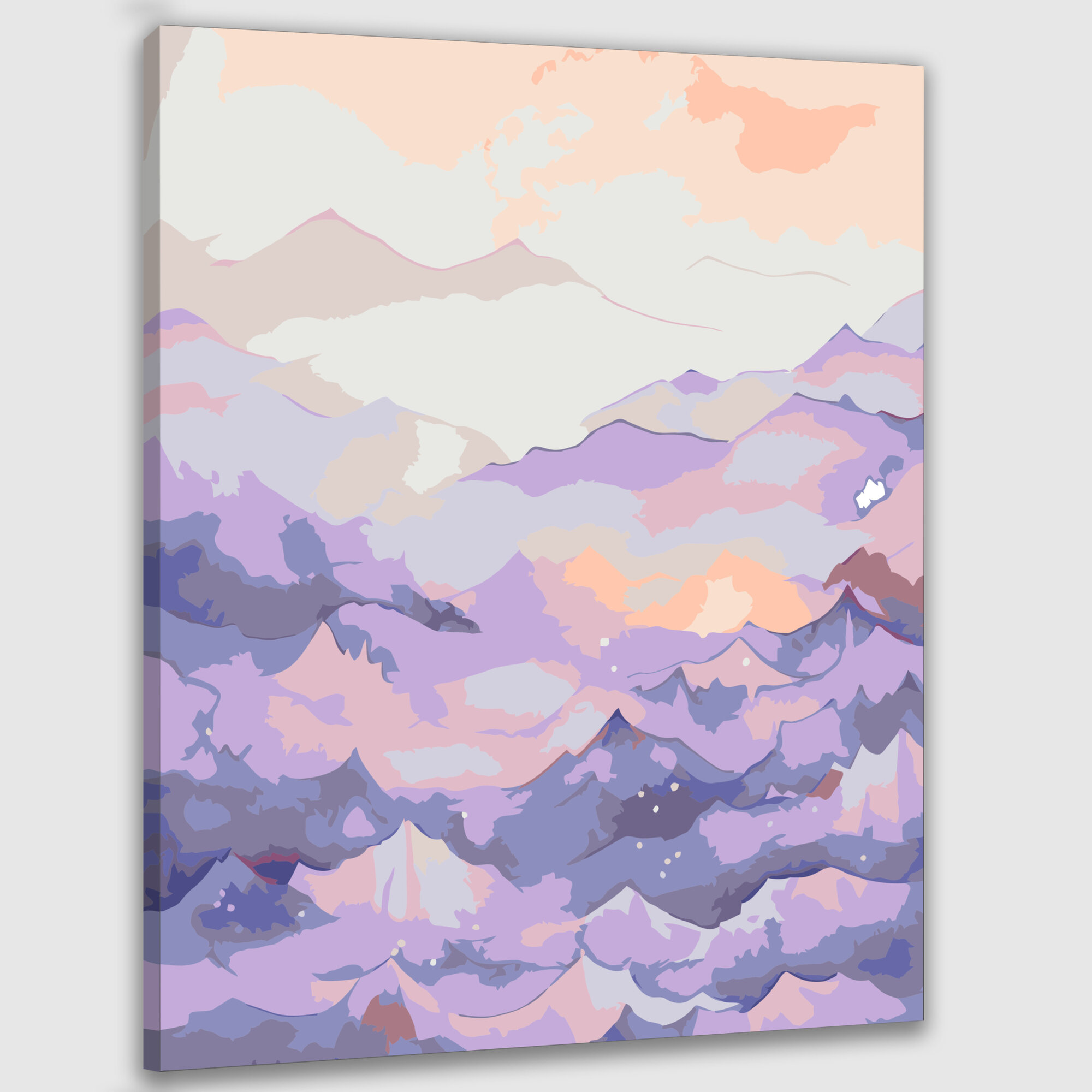 Картина по номерам 40x50 см, горы, акварель, иллюстрация, мечтательная, мягкие оттенки, лаванда, фиолетовый, сумерки