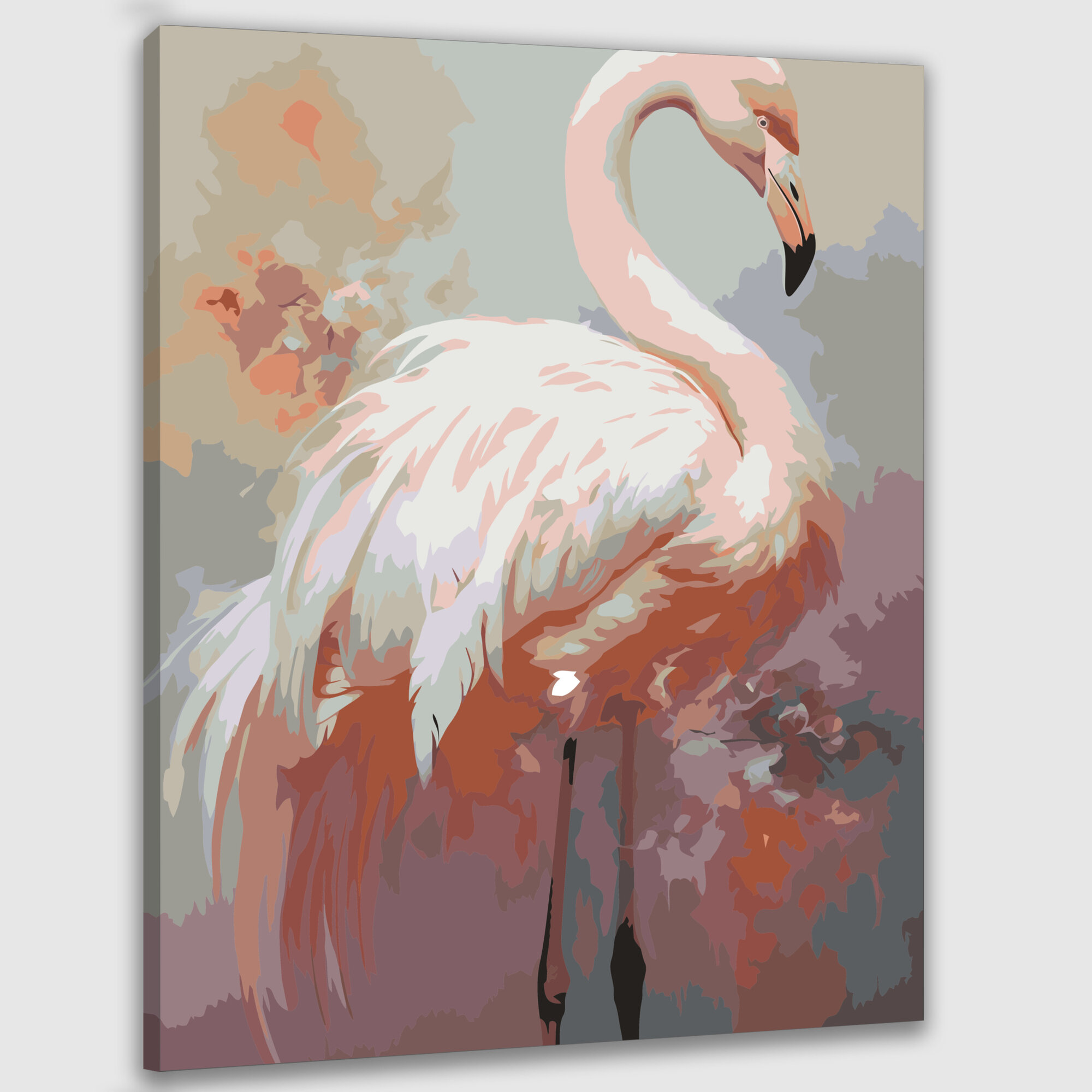 Картина по номерам 40x50 см, фламинго, масло, бант, кланяться, элегантность, стиль, перья, мазки кисти, игра света