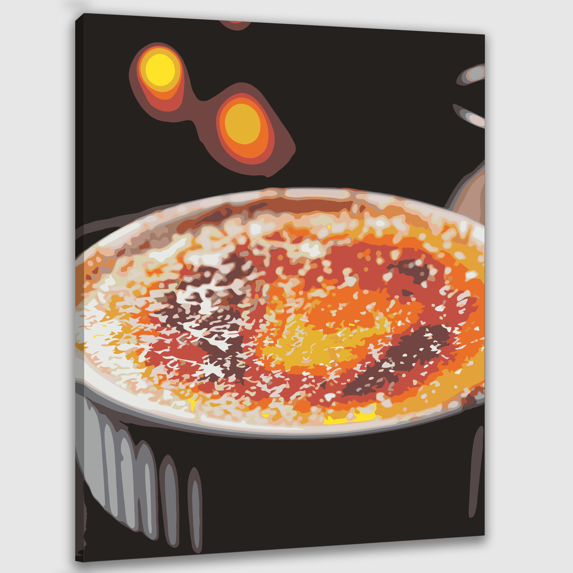 Картина по номерам 40x50 см, крем-брюле, карамельизованный, сахарная посыпка, заварной крем, фарфоровая формочка