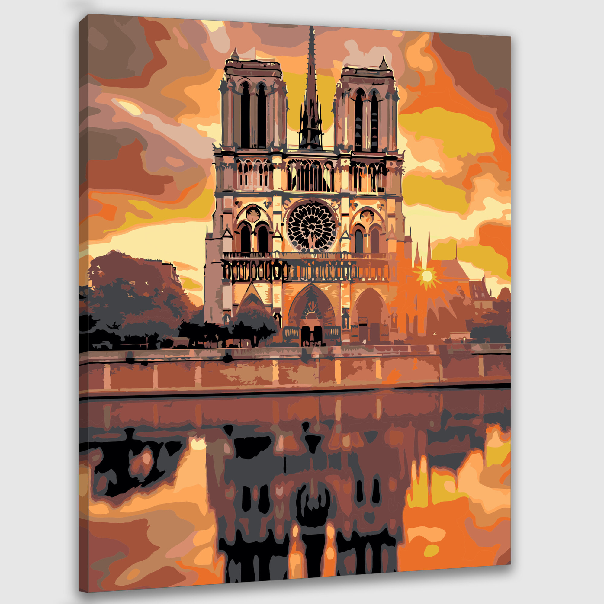 Картина по номерам 40x50 см, собор Парижской Богоматер, фотография, сияние солнца, готическая архитектура, шпили